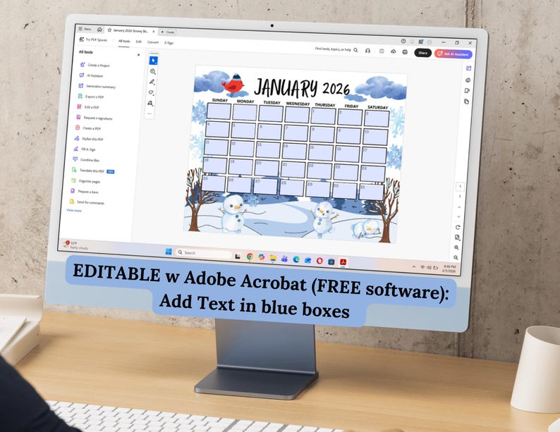 Winter Wonderland Calendar 2026, Printable January Calendar (editable ...