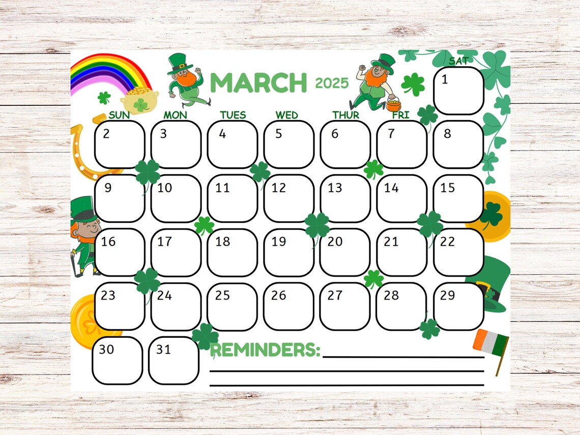 2025 March Calendar, St. Patricks Day Calendar, Printable Calendar ...