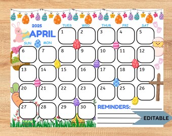 2025 April Calendar, Easter Calendar, Printable Calendar Template ...