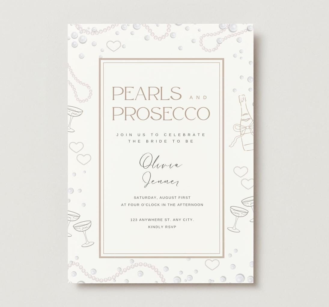 Pearls and Prosecco Bridal Shower Invitation, Editable Template - Etsy