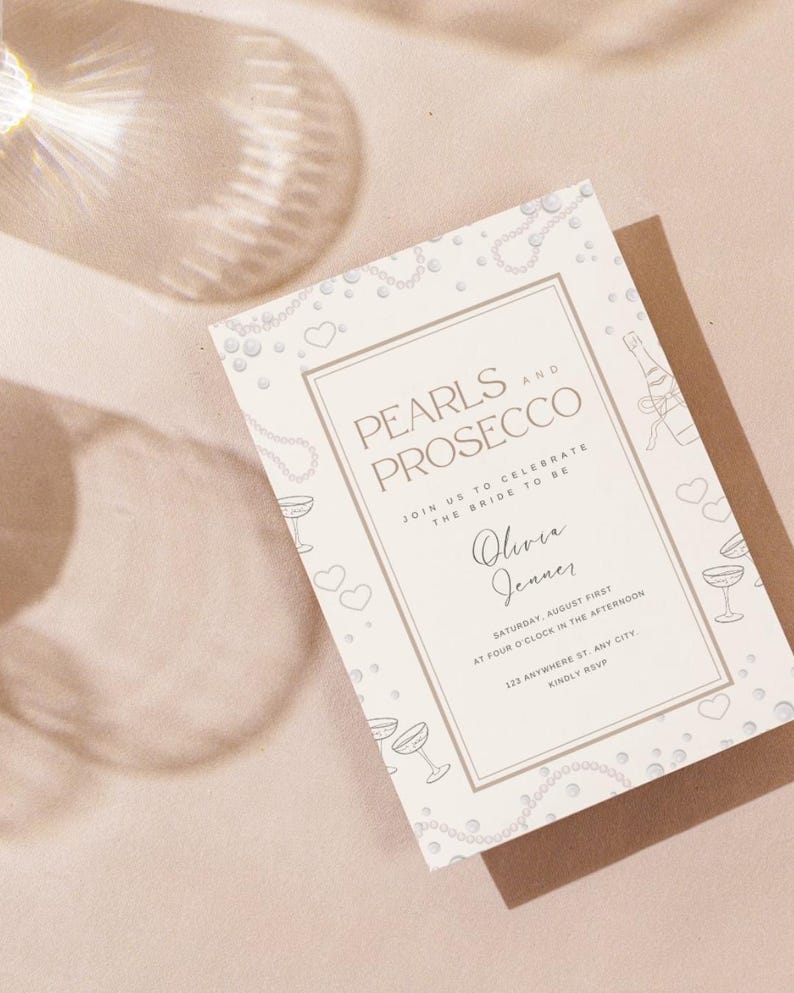 Pearls and Prosecco Bridal Shower Invitation, Editable Template - Etsy