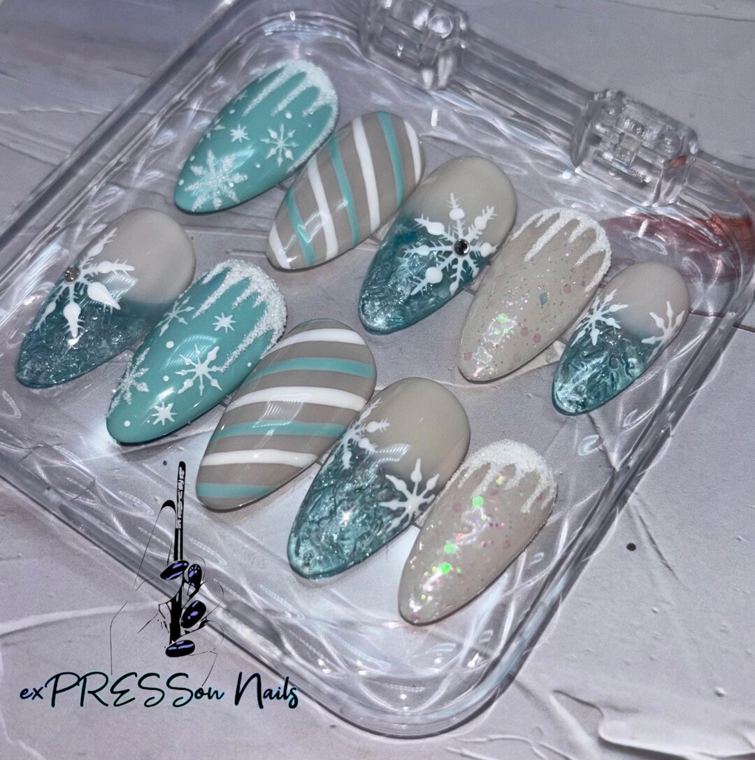 Winter Ice and Snow Press on Nails, Oval Shape - Etsy