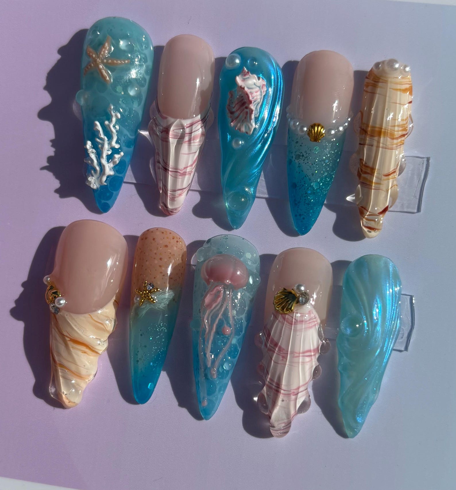 Seashell Ocean Nails | Ocean Theme Nails | Jellyfish Nails | Ocean ...