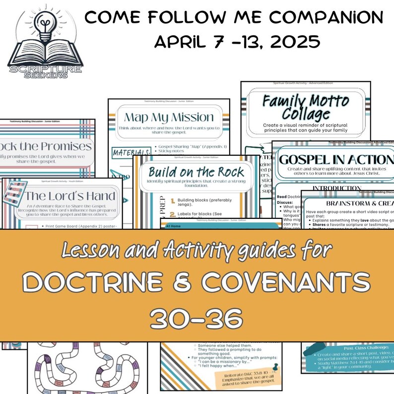 Come Follow Me Lessons Help|family Scripture Activity Guide|fun FHE|D&C ...