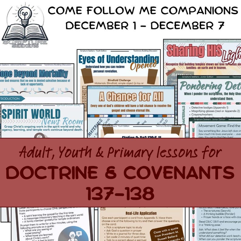 Come Follow Me Lessons Help|family Scripture Activity Guide|fun FHE|D&C ...