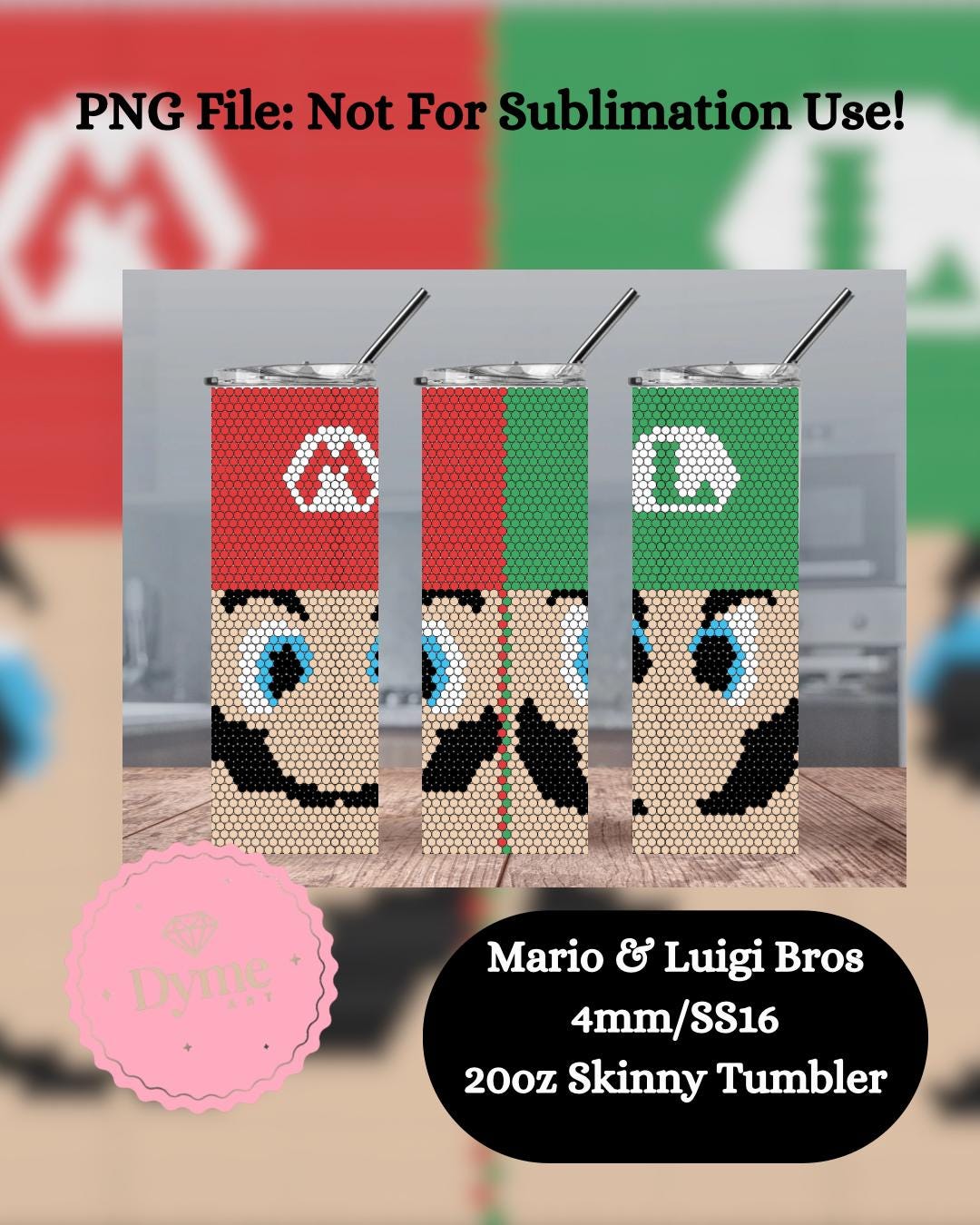 Mario & Luigi Bros/rhinestone Template Pattern Digital Design/ 20oz ...