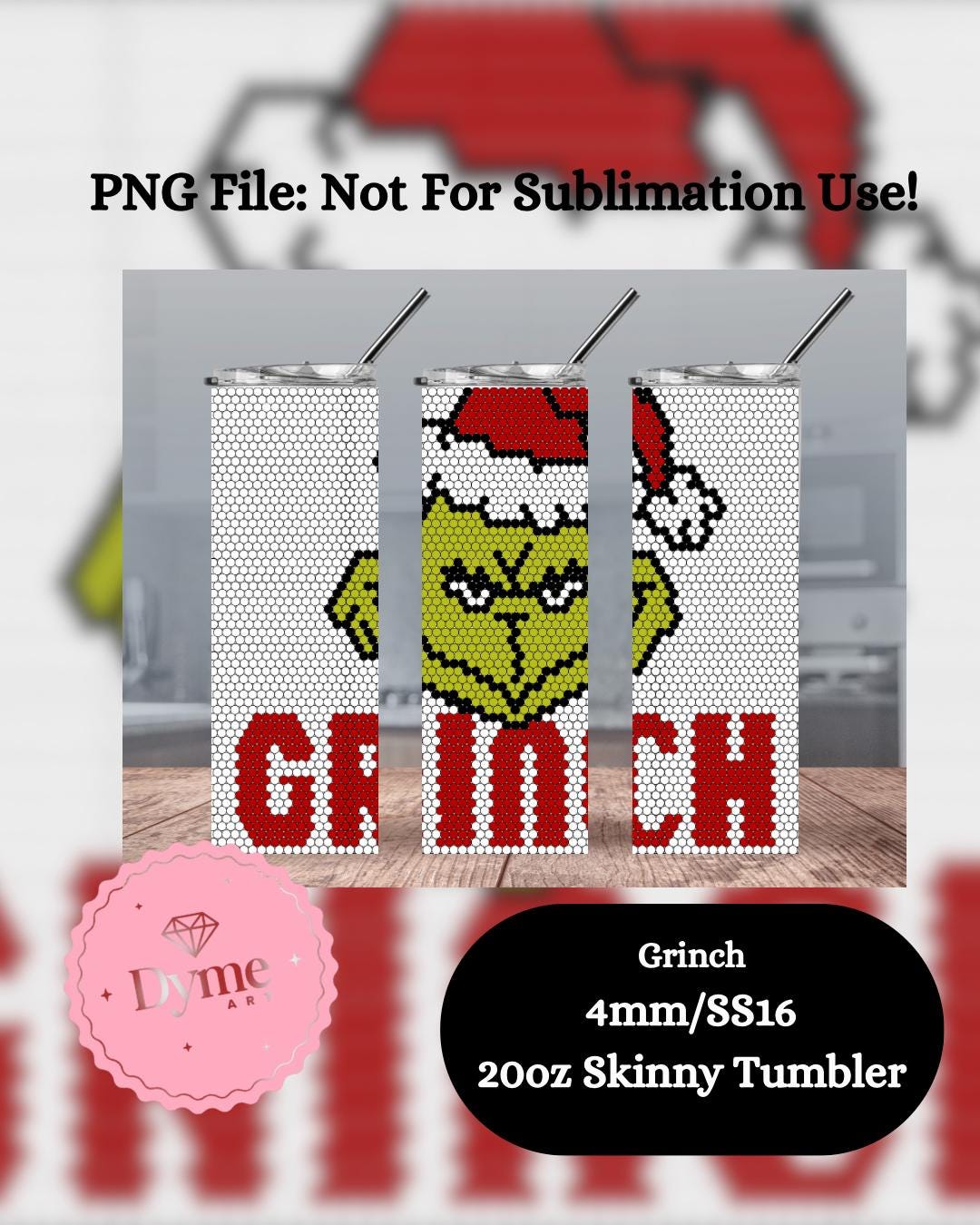 Grinch Christmas/ Rhinestone Template Pattern Digital Design/ 20oz ...