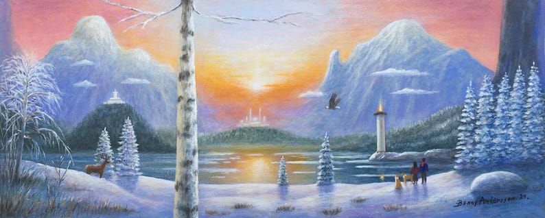 Winter Morn Original Painting on Paper 24x10" | Snowy Forest With ...