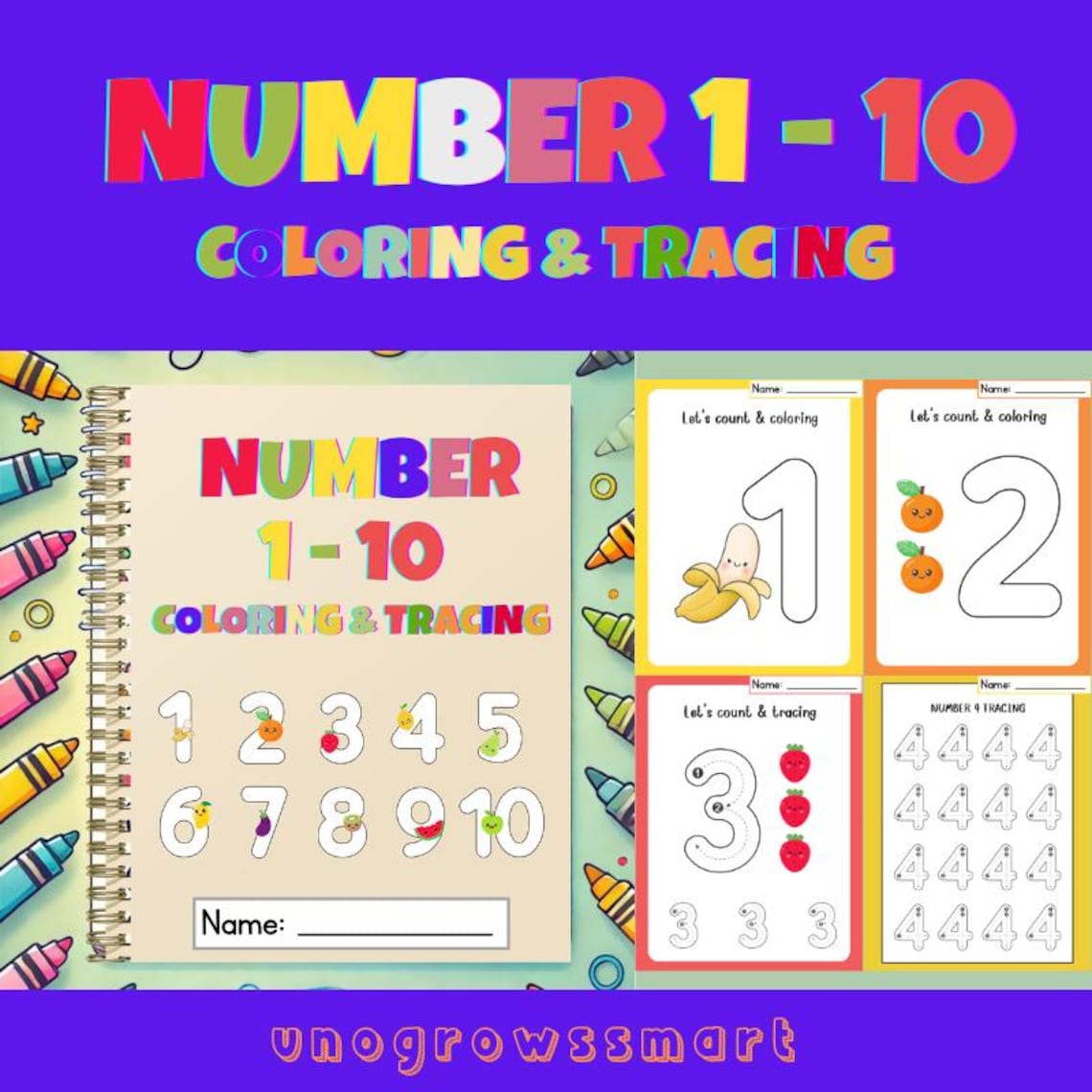 Number 1 10: Coloring & Tracing - Etsy