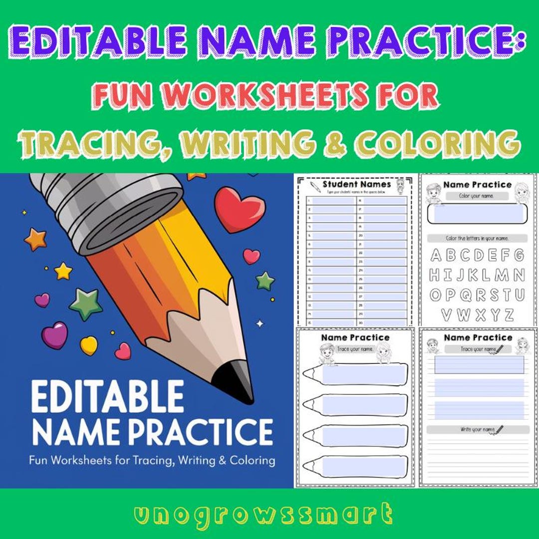 Editable Name Practice: Fun Worksheets for Tracing, Writing, and ...