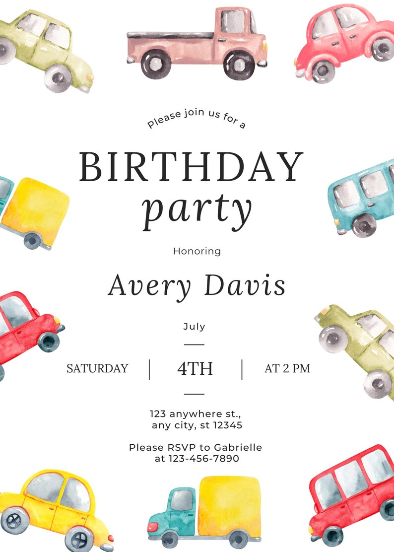Cars Kid's Birthday Party Invitation - Etsy