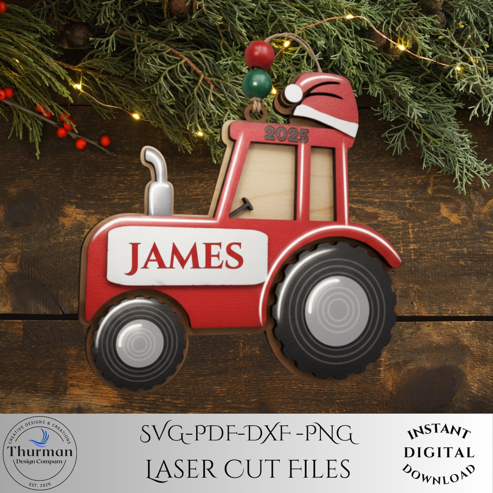 Personalized Tractor Christmas Ornament SVG, 3D Tractor Ornament SVG ...