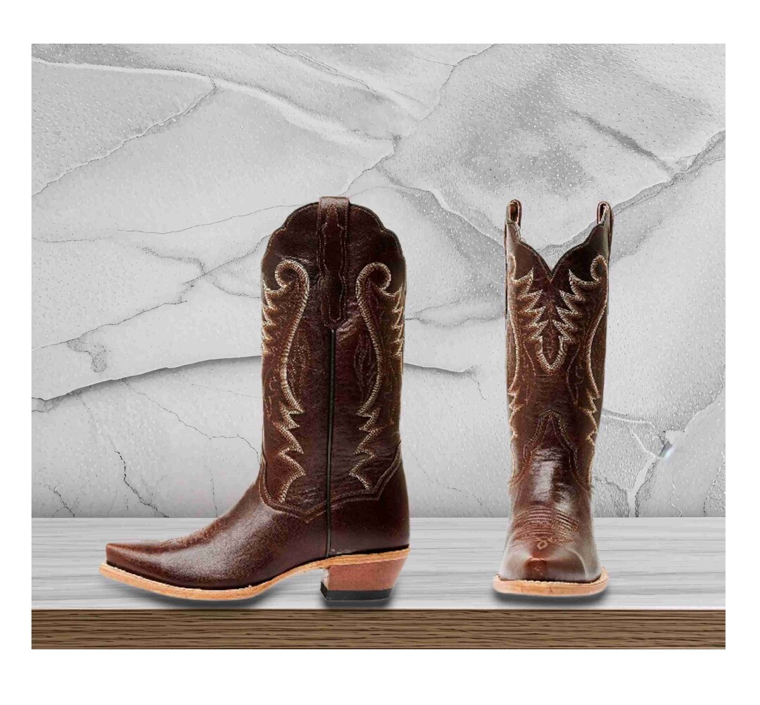 Contemporary Design Inna Snip Toe Brown Elegant Western Boots - Etsy