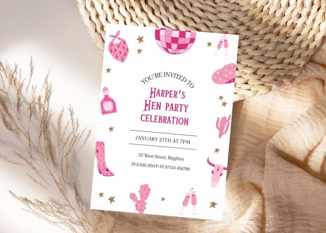 Personalised Hen Party Invitation, Last Rodeo Celebrations, Pink Hen Do ...