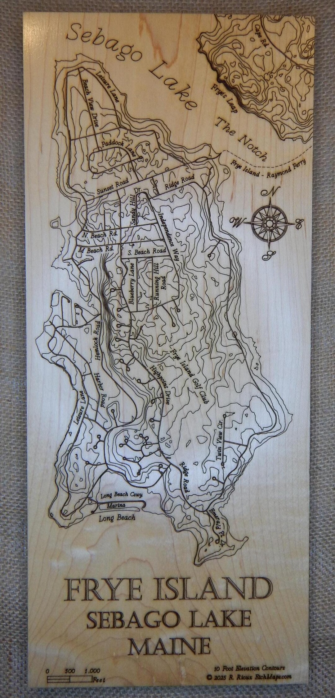 Frye Island, Sebago Lake, Maine Laser Engraved Map - Etsy
