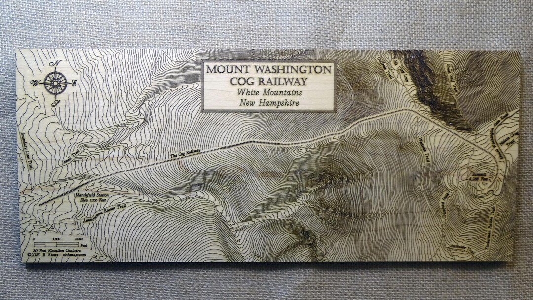 Mount Washington Cog Railway Laser Engraved Map - Etsy