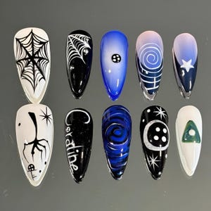 Halloween Spider Web Press on Nails: Gothic Starry Night Nail Art - Etsy