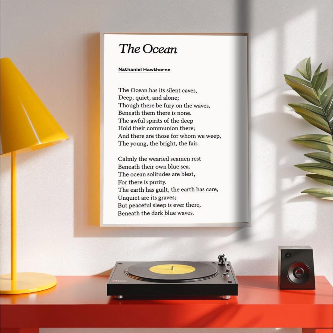 Nathaniel Hawthorne Ocean Poem Print, Coastal Wall Art - Etsy