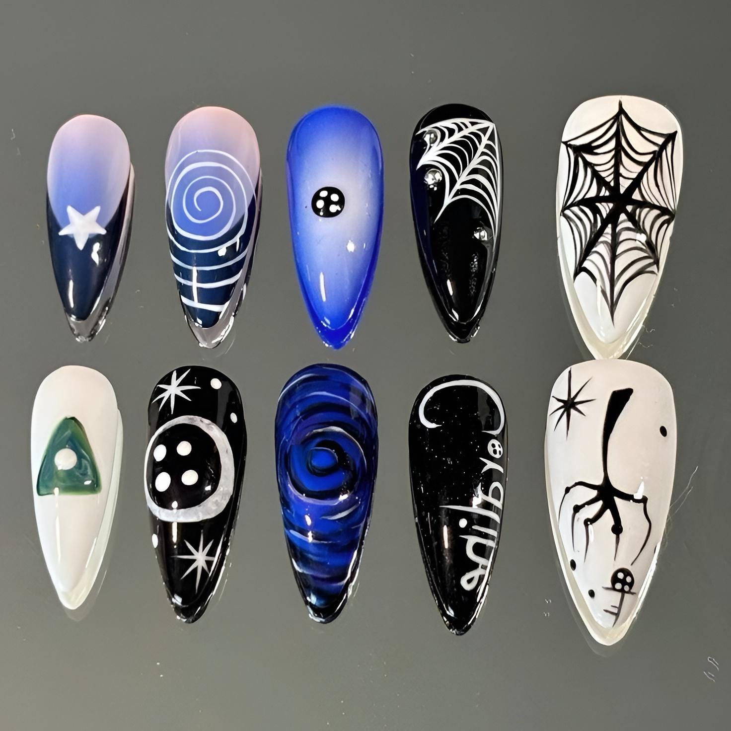 Halloween Spider Web Press on Nails: Gothic Starry Night Nail Art - Etsy