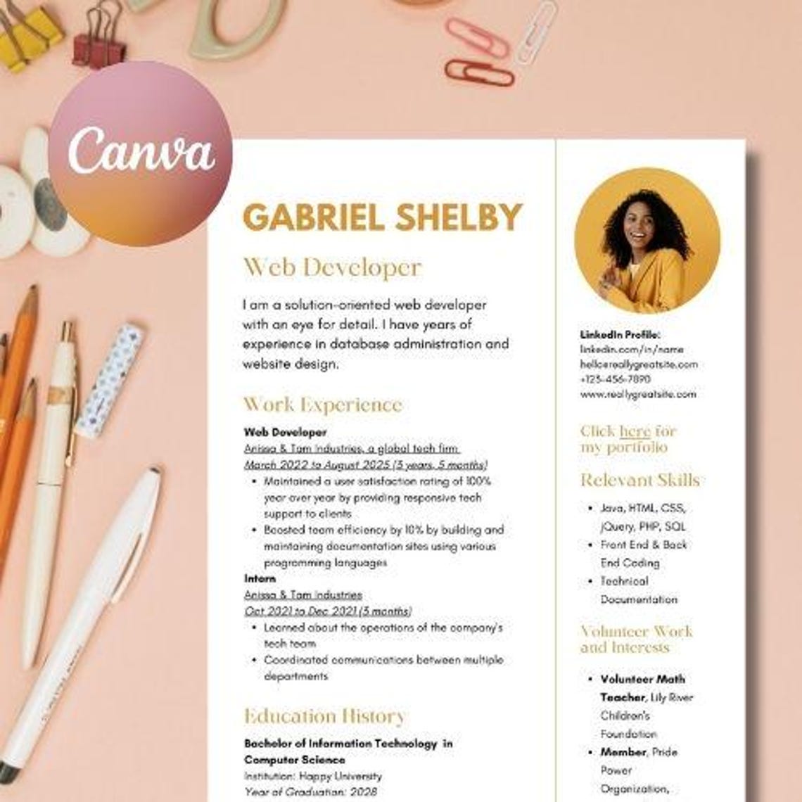 Creative Resume Canva Template, Editable Resume Layout Canva ...