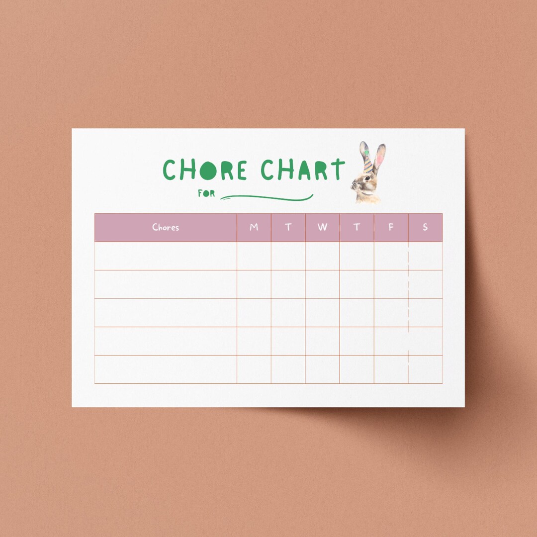 Printable Bunny Chore Chart- Hand-drawn, Kid's Chore Chart PDF, ADHD ...
