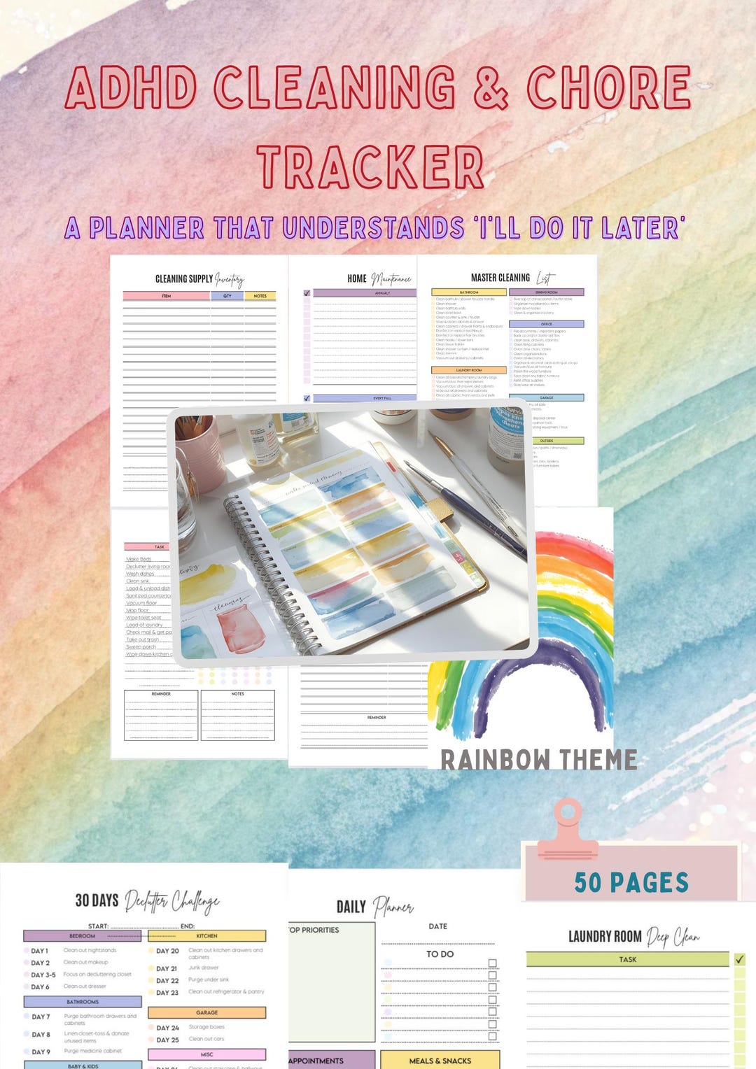 ADHD Cleaning & Chore Tracker | Digital Planner for Focus + Consistency ...