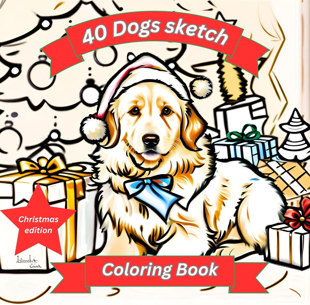 40 Sketch of Dogs Coloring Book Christmas Edition Cute and Adorable ...