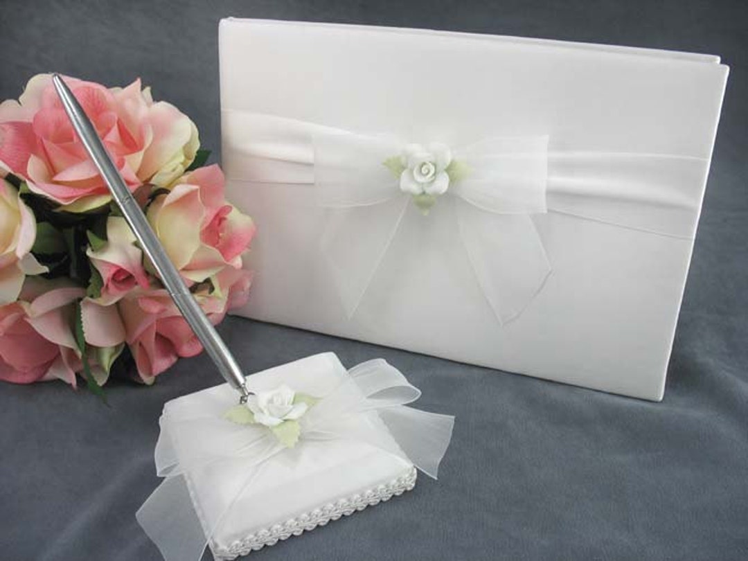 White Rose Wedding Guestbook and Pen Set - Etsy