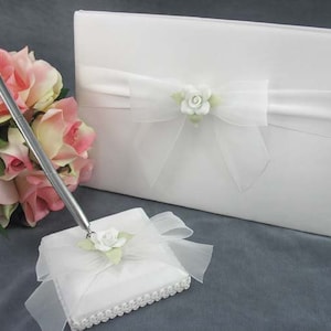 White Rose Wedding Guestbook and Pen Set - Etsy