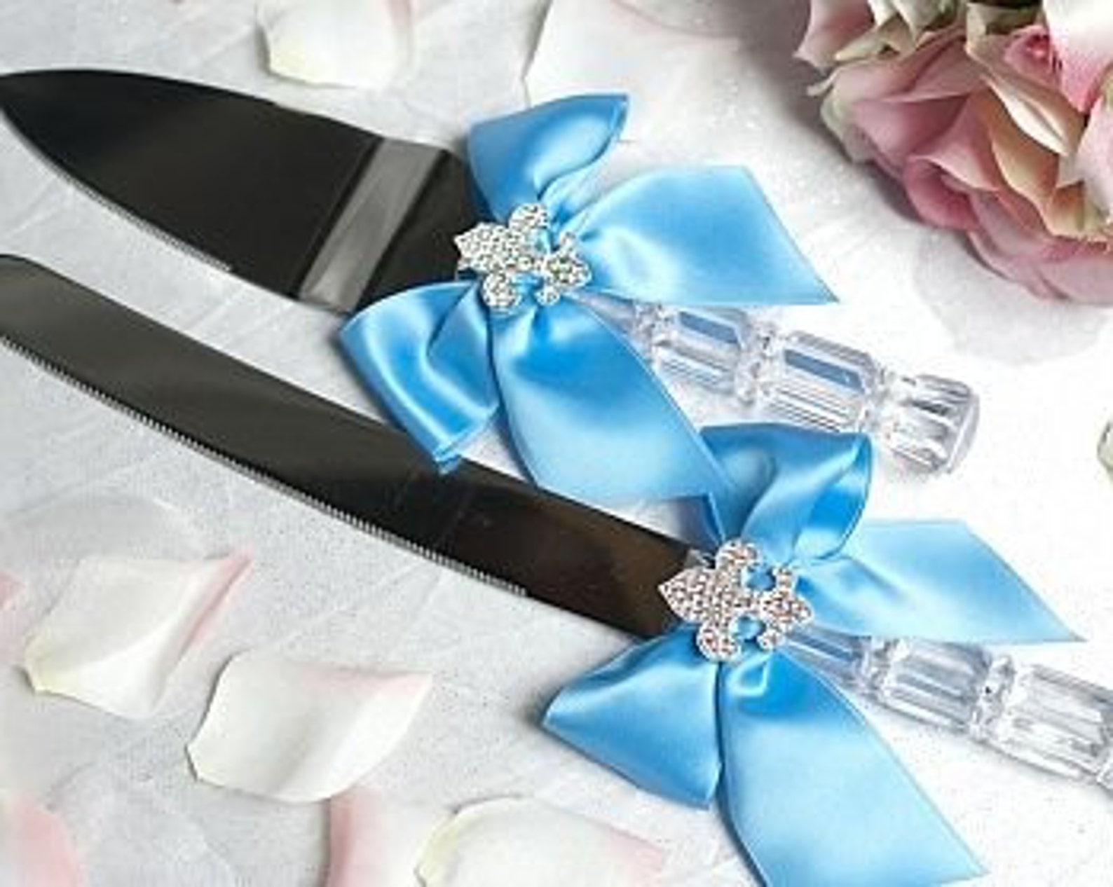 Crystal Fleur De Lis Ribbon Cake Server Set With Custom Colors - Etsy