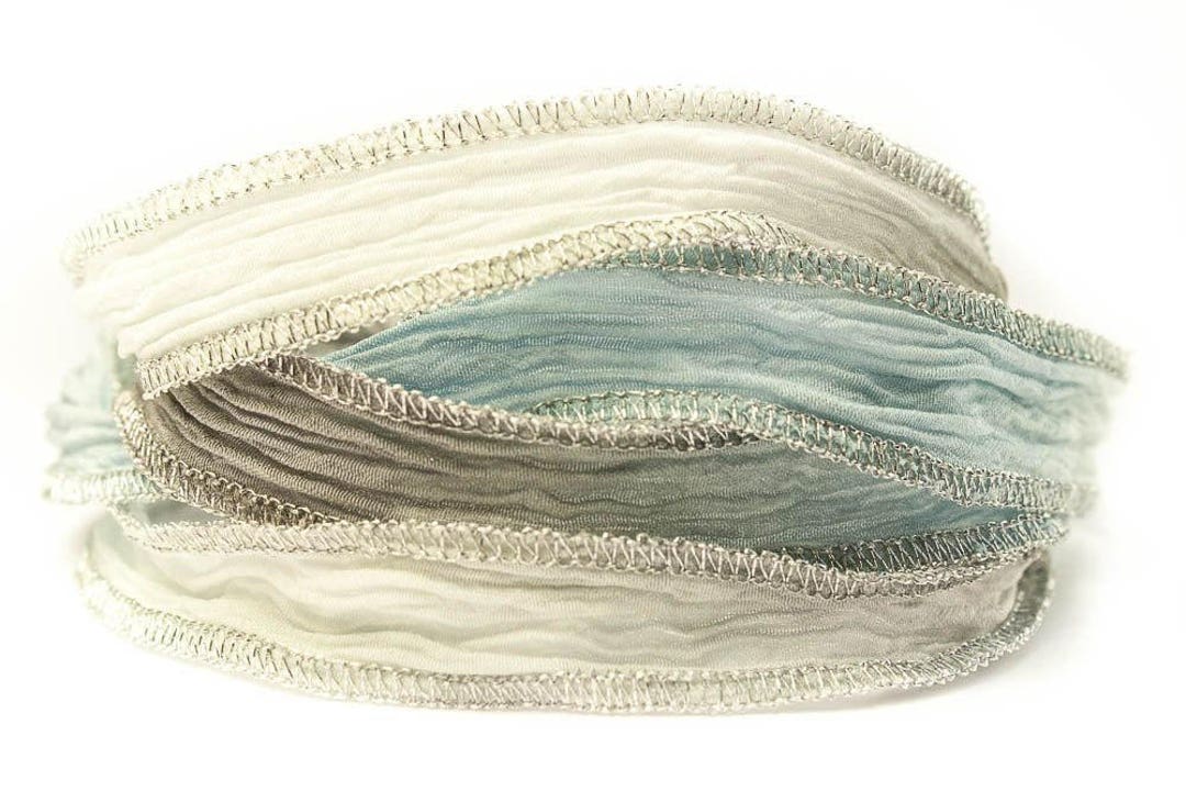 Glacier Blue Handmade Silk Ribbon Powder Blue, Dove Gray and White ...