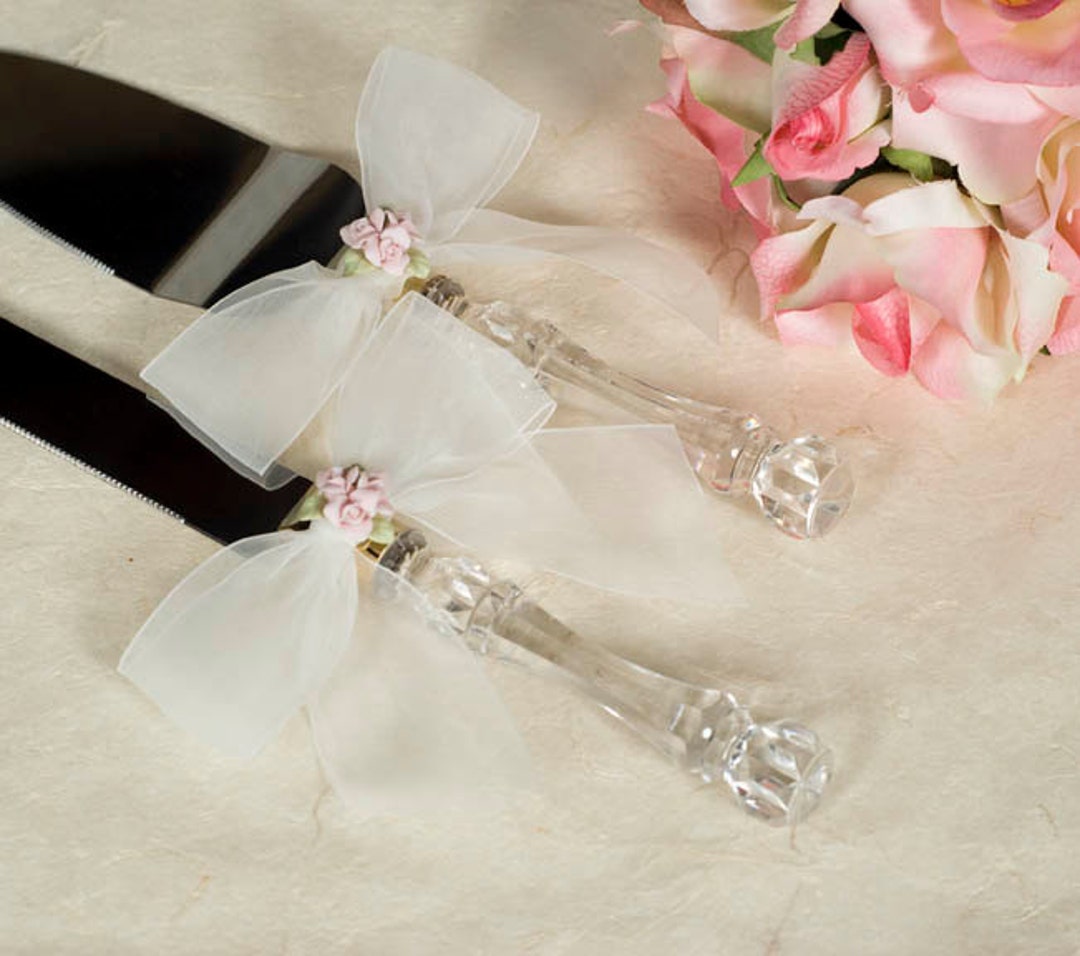 Porcelain Rose Bouquet Wedding Cake Server Set - Custom Engraving ...