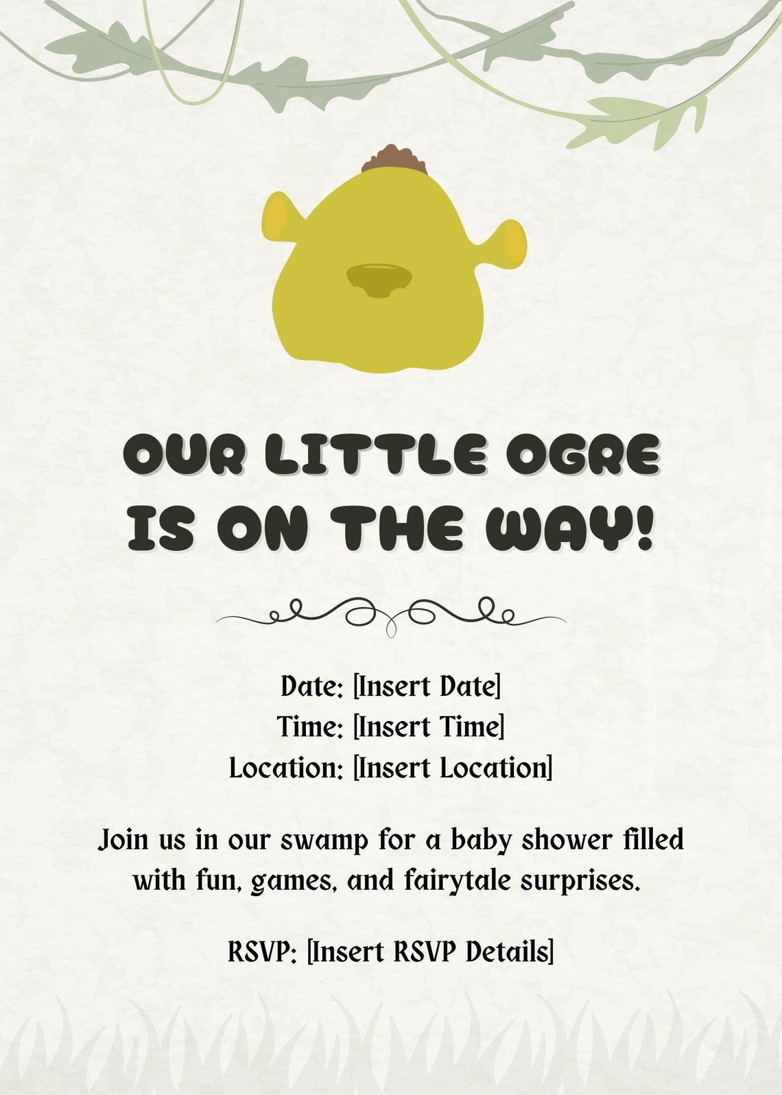 Shrek Baby Shower | Baby Ogre | Invitation | Themed Parties | Canva ...
