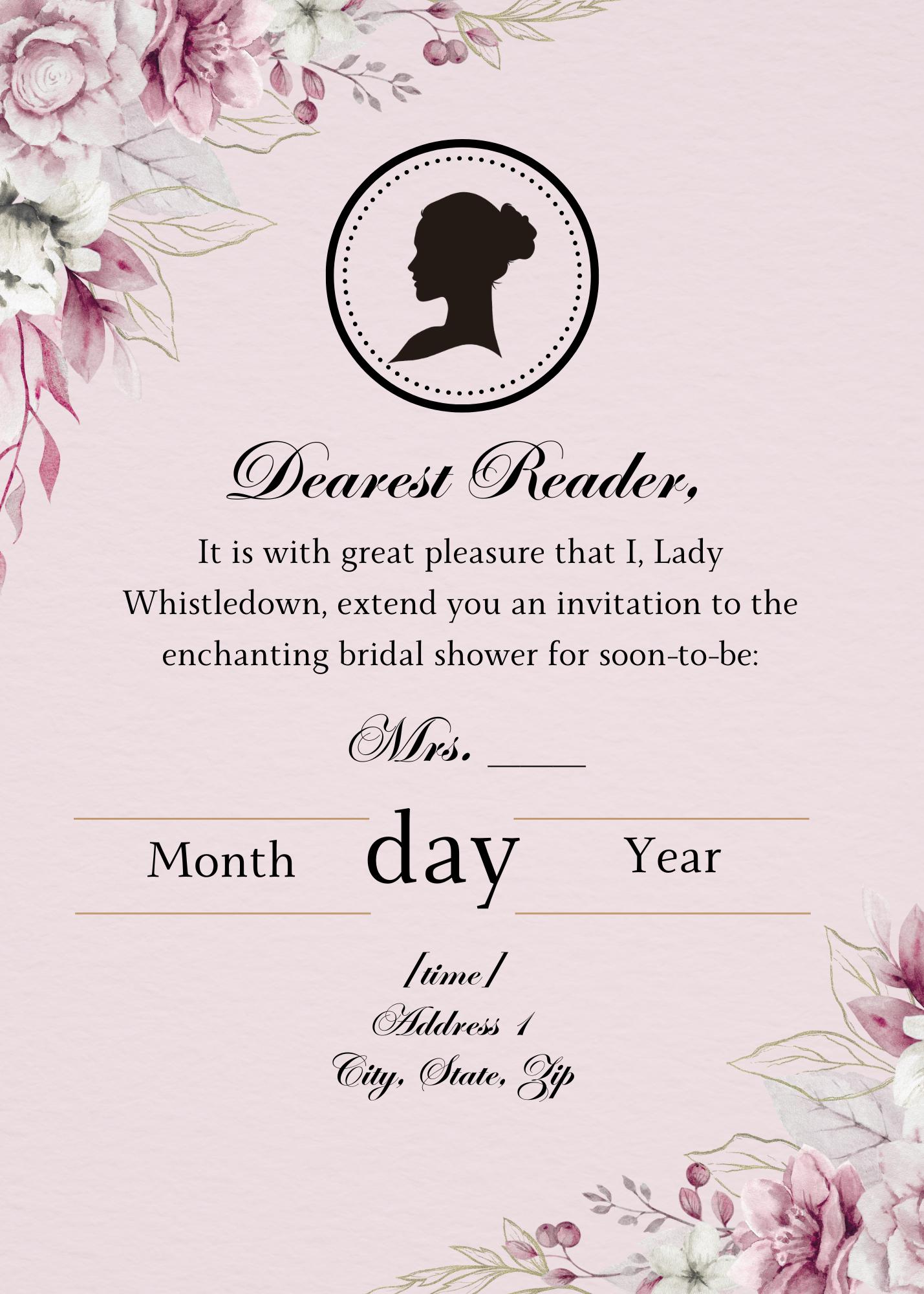 Bridgerton Invitation | Bridal Shower | Birthday | Lady Whistledown ...