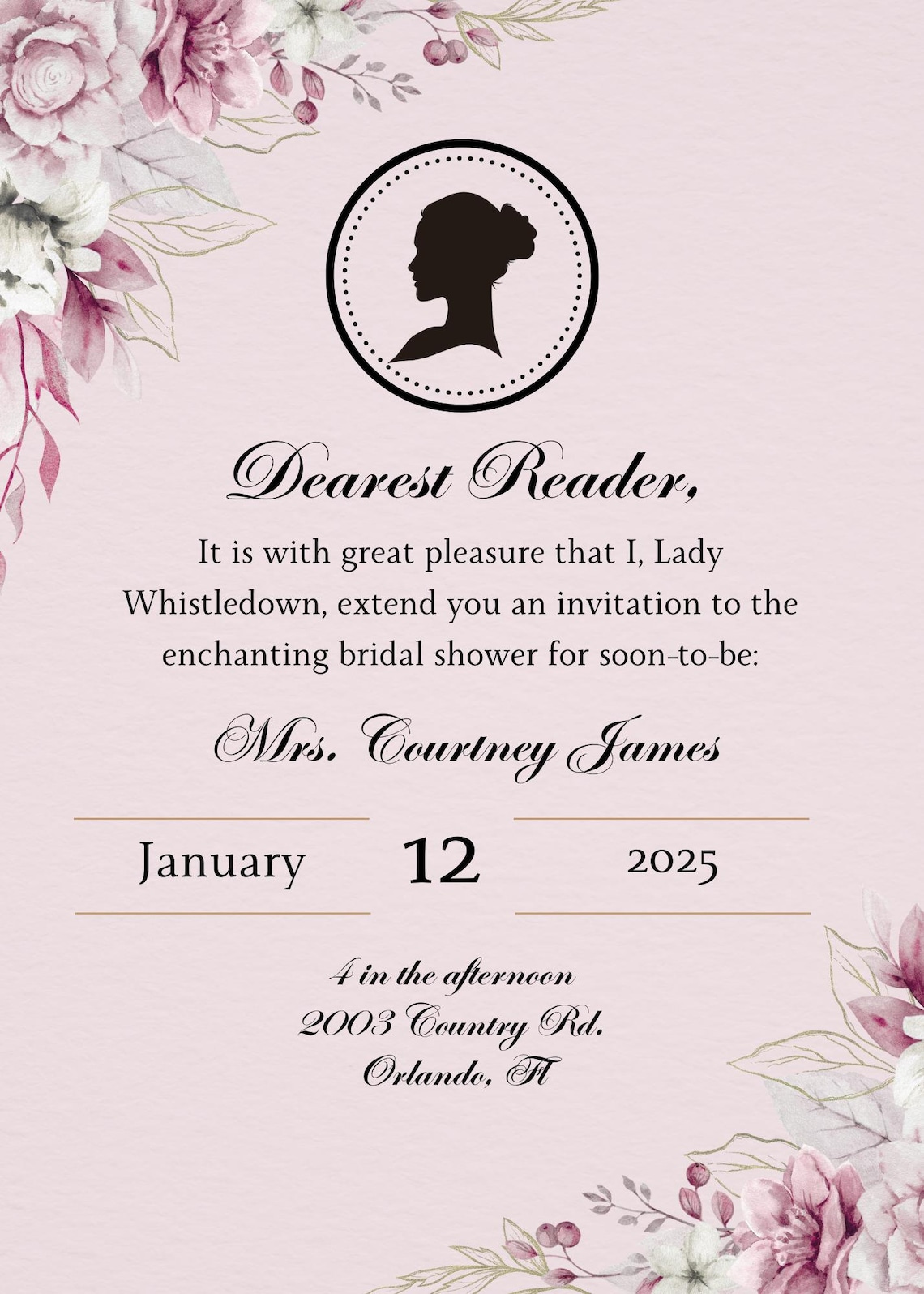Bridgerton Invitation | Bridal Shower | Birthday | Lady Whistledown ...