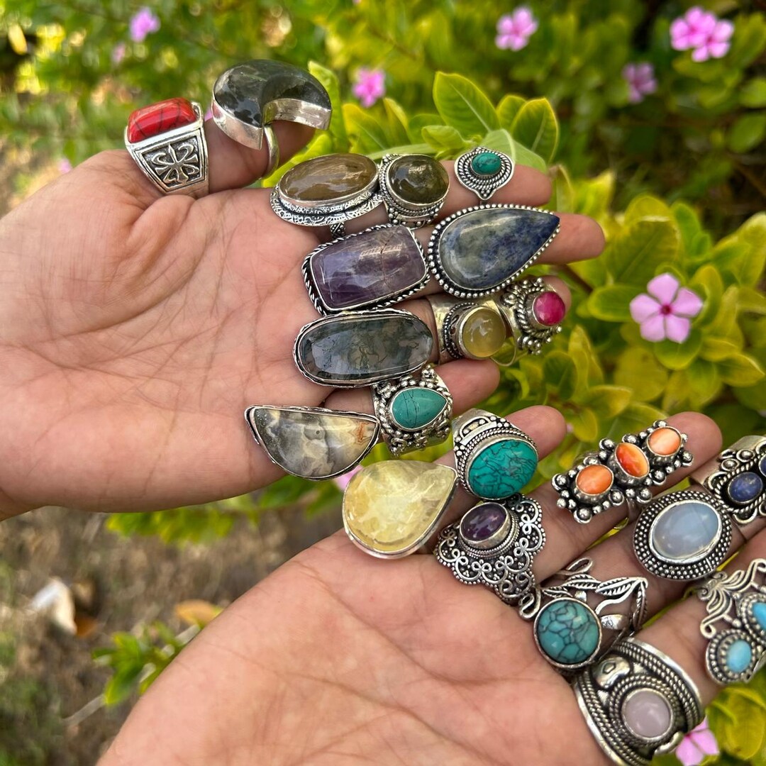 Pack of 5 Mystery Gemstone Rings , Wholesale Hippie Rings , Assorted ...