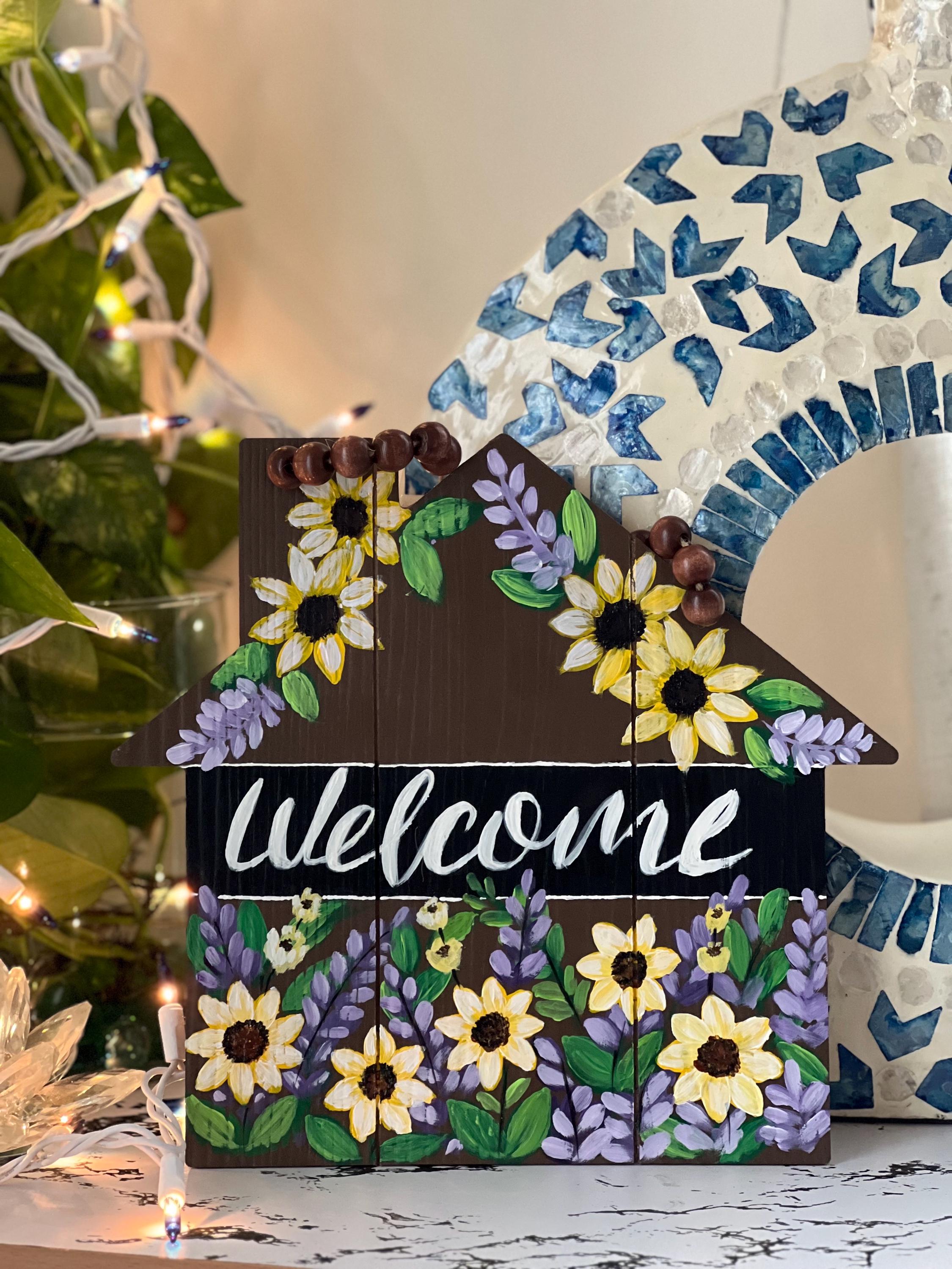 Hand-painted Wooden “welcome” Sign – Rustic Floral Home Décor - Etsy