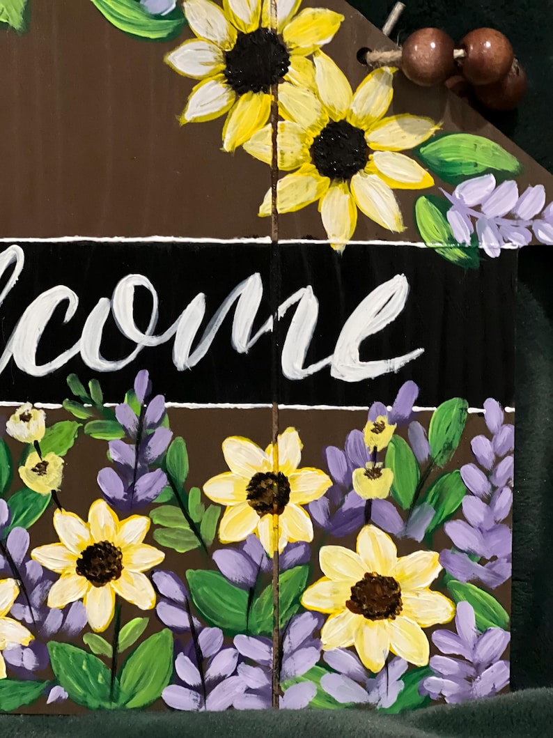 Hand-painted Wooden “welcome” Sign – Rustic Floral Home Décor - Etsy