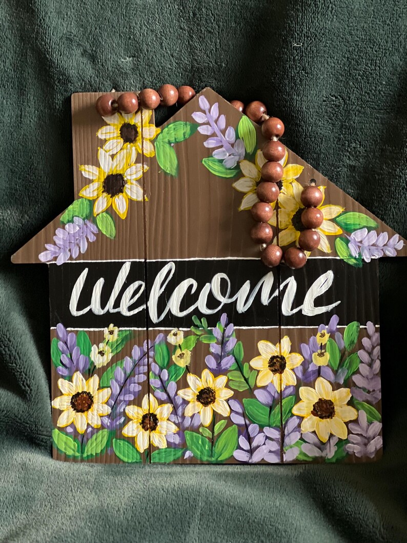 Hand-painted Wooden “welcome” Sign – Rustic Floral Home Décor - Etsy