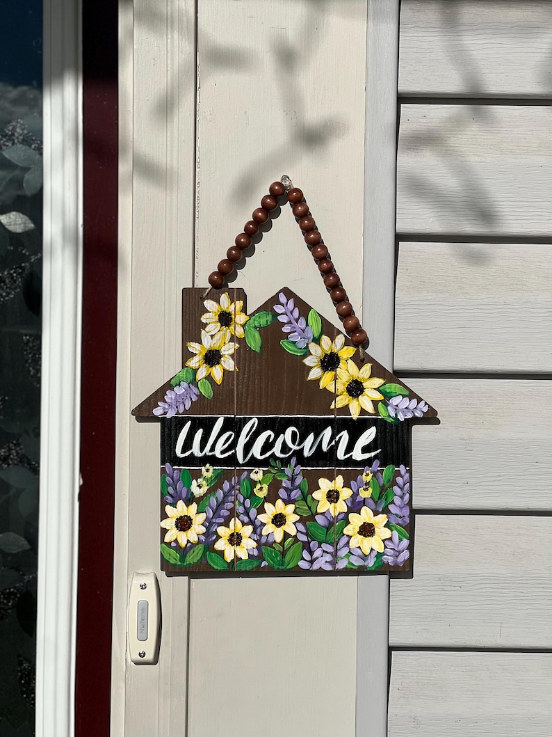 Hand-painted Wooden “welcome” Sign – Rustic Floral Home Décor - Etsy