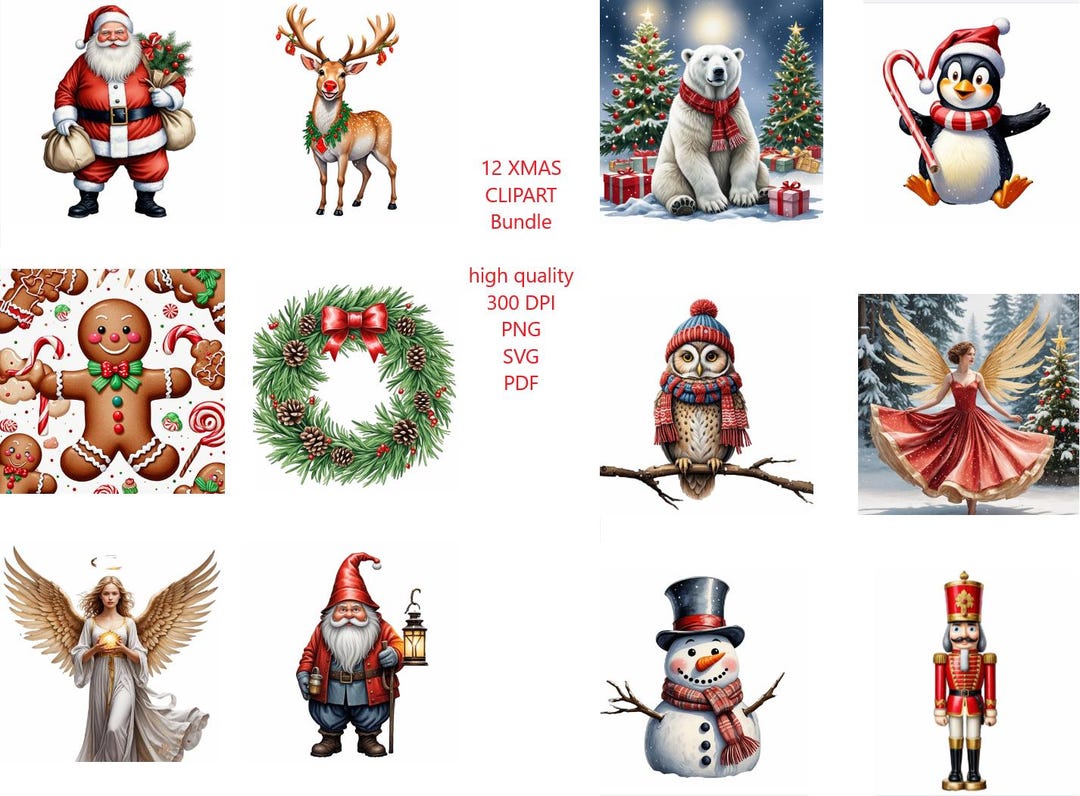 Christmas Clipart Bundle, Cute Christmas Clipart, Holiday Clipart ...