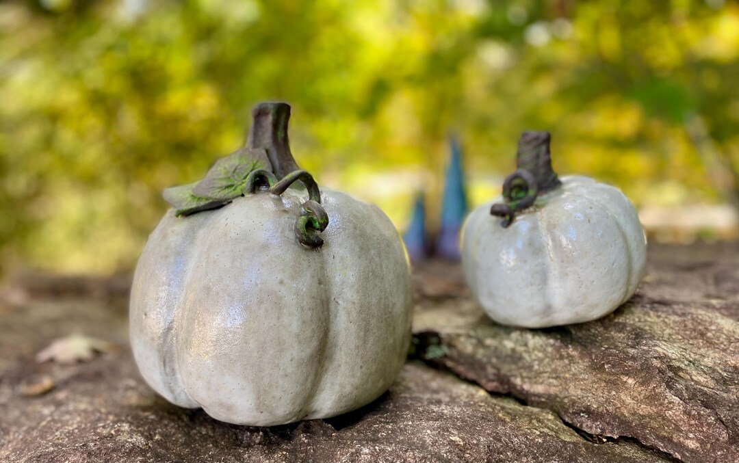 Pottery Pumpkin Ceramic Glazed Hand Made Thanksgiving White Copper - Etsy