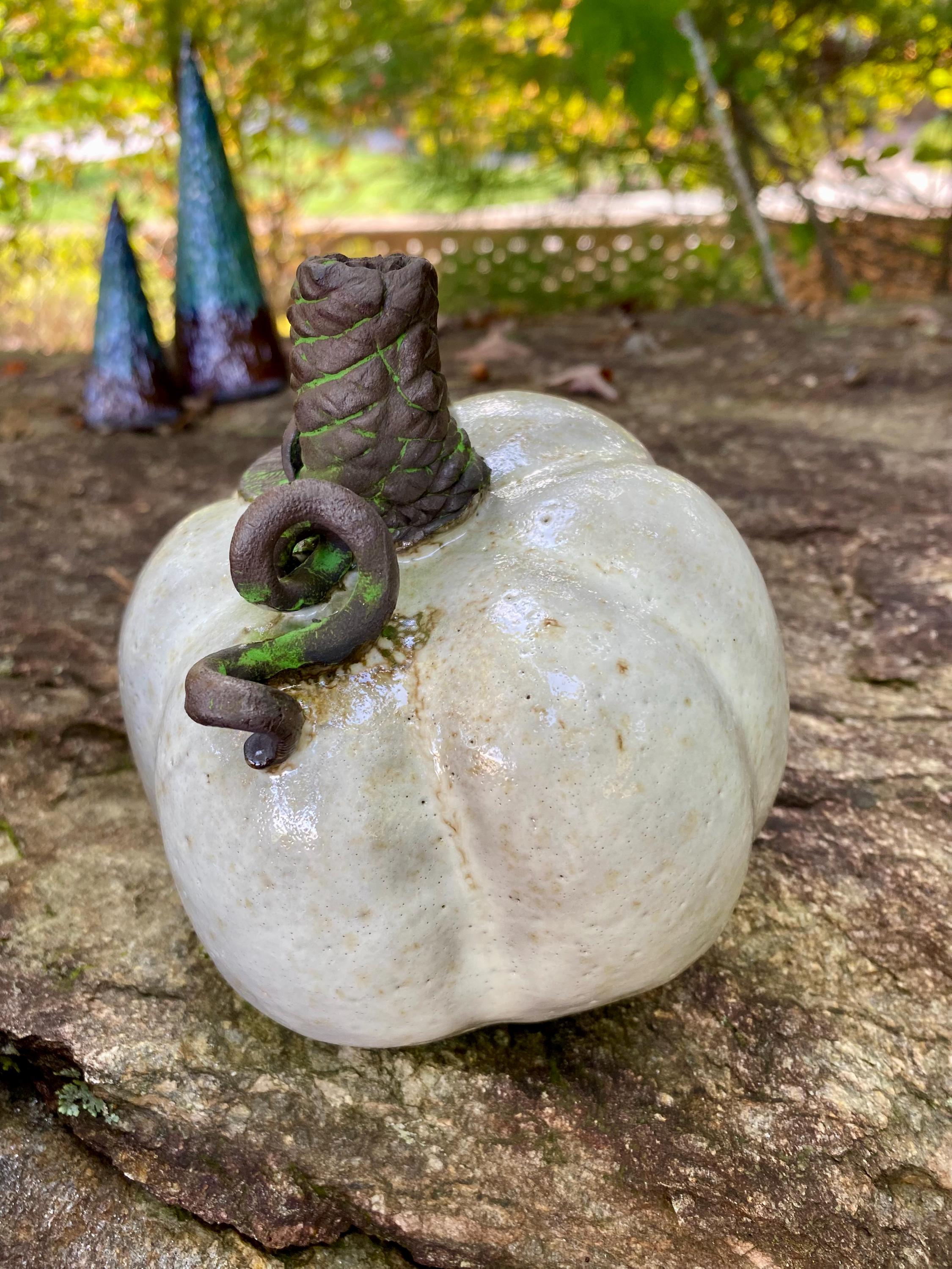 Pottery Pumpkin Ceramic Glazed Hand Made Thanksgiving White Copper - Etsy
