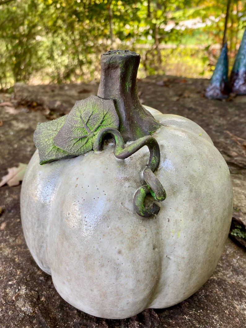 Pottery Pumpkin Ceramic Glazed Hand Made Thanksgiving White Copper - Etsy