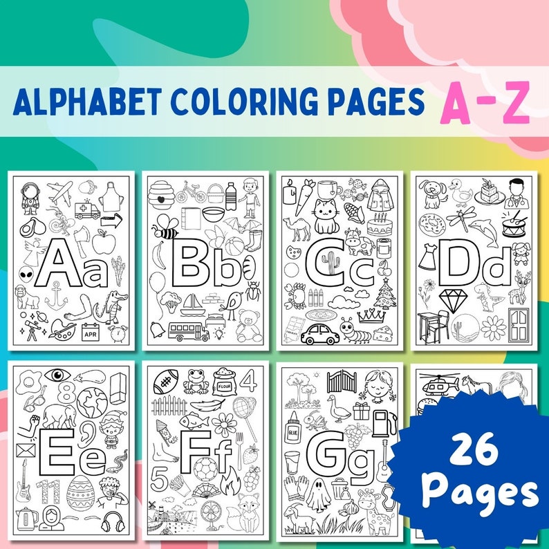 26 Alphabet Coloring Pages Worksheet for Kids: Preschool Homeschool ...