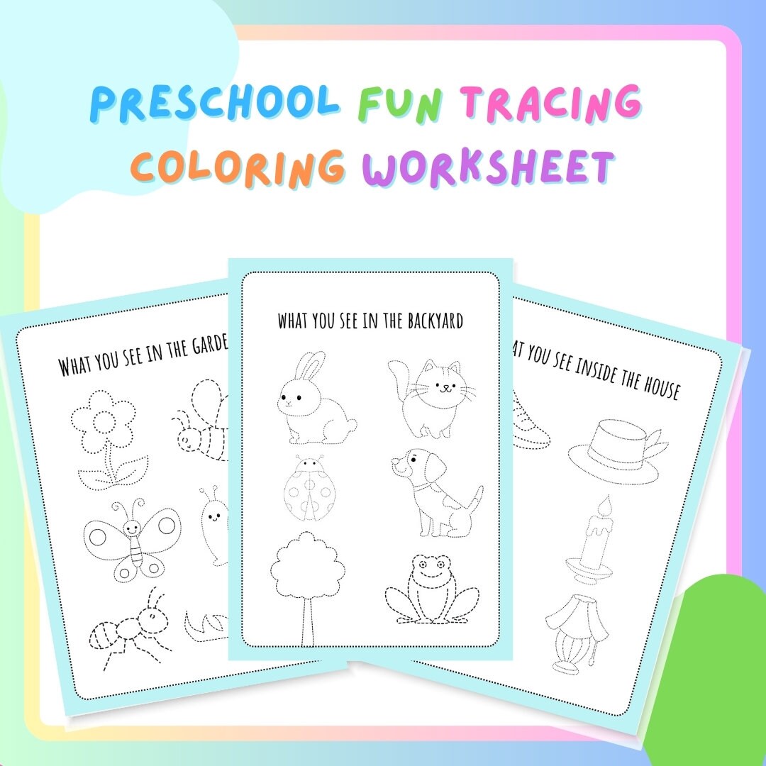 Preschool Fun Tracing Coloring Worksheet, Creative Learning Animals ...