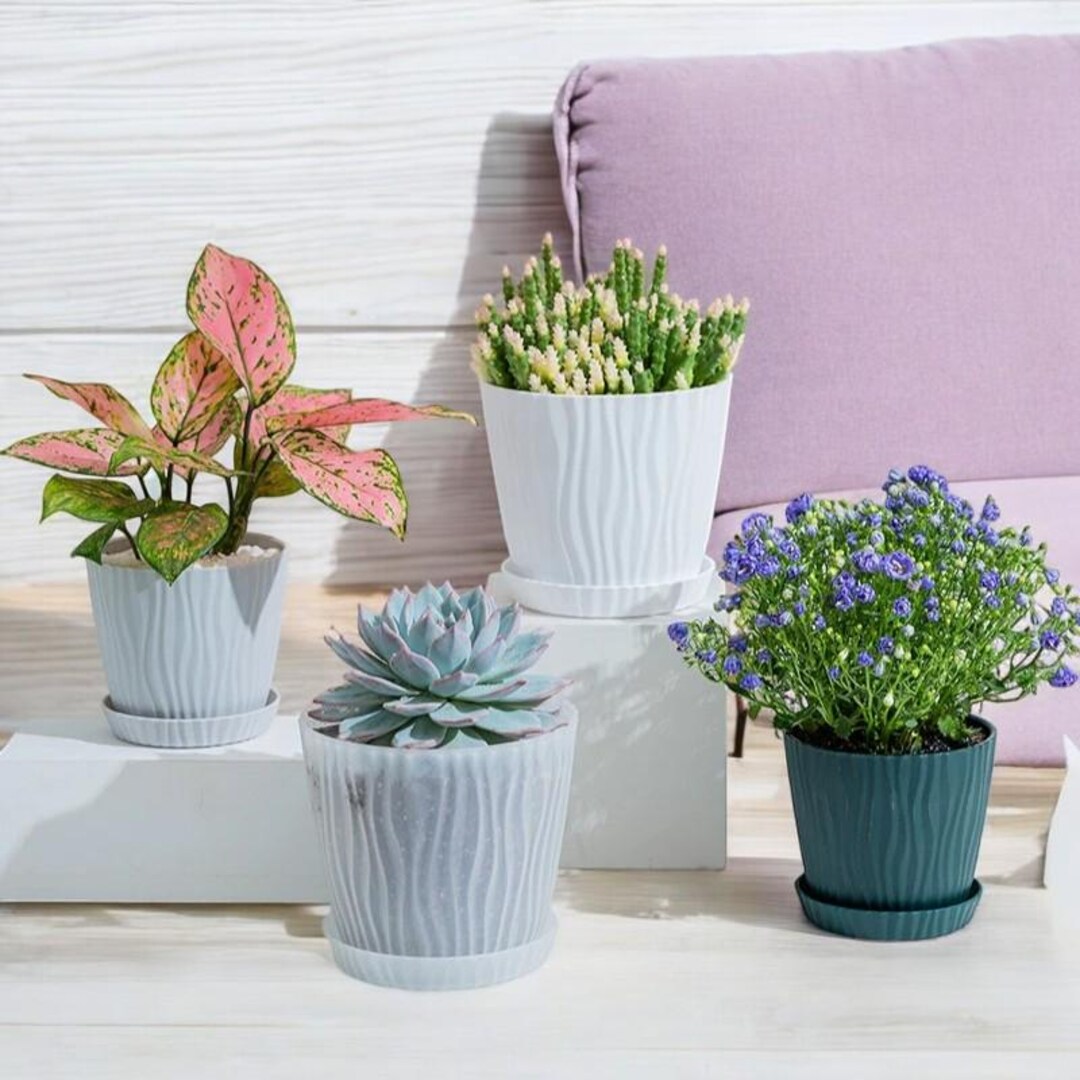 Modern Plant Pot With Tray, Flower Pots With Drainage and Saucer ...