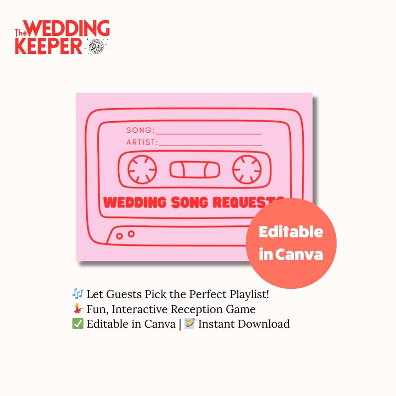 Editable Wedding Song Request Cards – Printable Reception Music Request ...