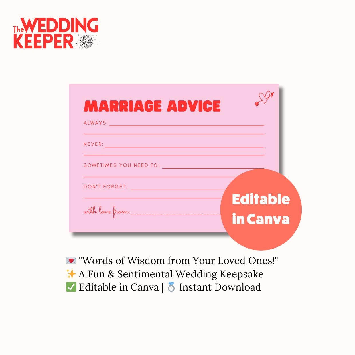 Editable Marriage Advice Cards – Fun Printable Wedding & Engagement ...