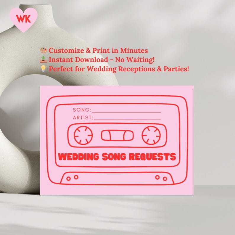 Editable Wedding Song Request Cards – Printable Reception Music Request ...
